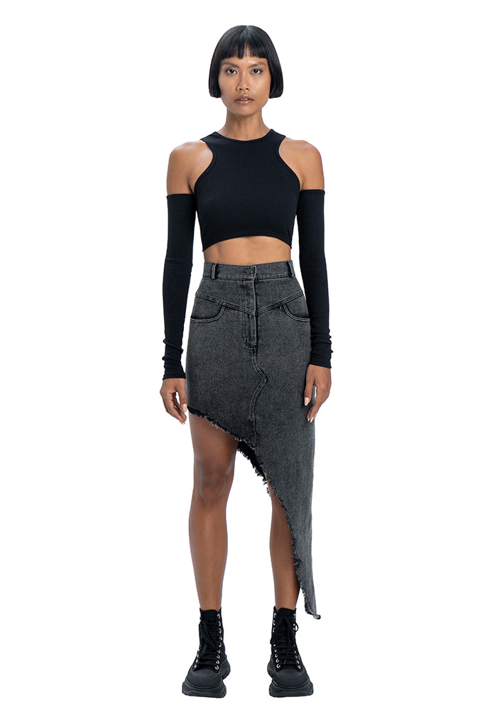 Rib top with sleeves in black